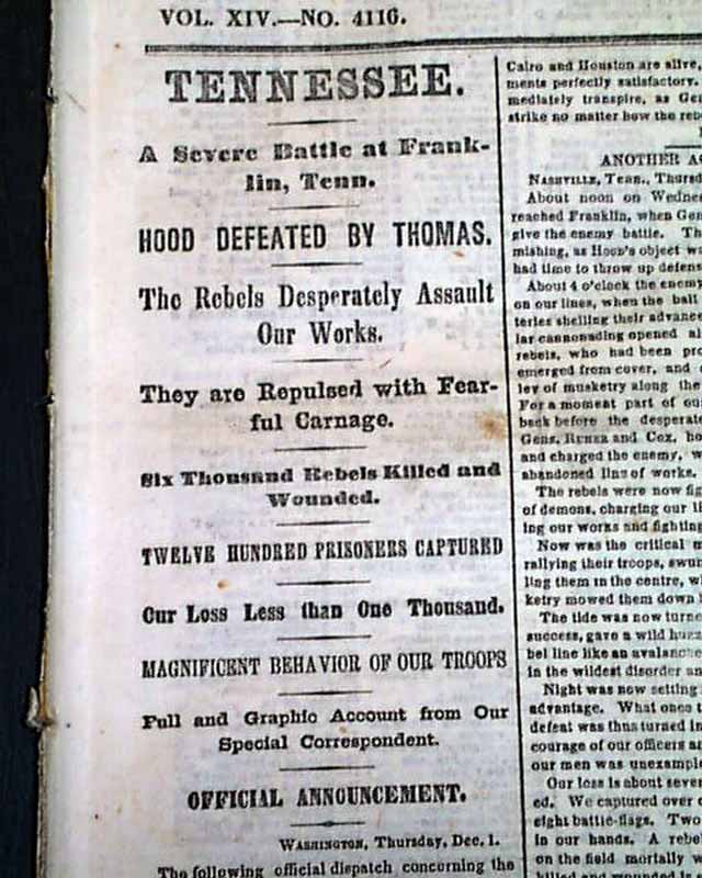 Battle of Franklin TN.... - RareNewspapers.com