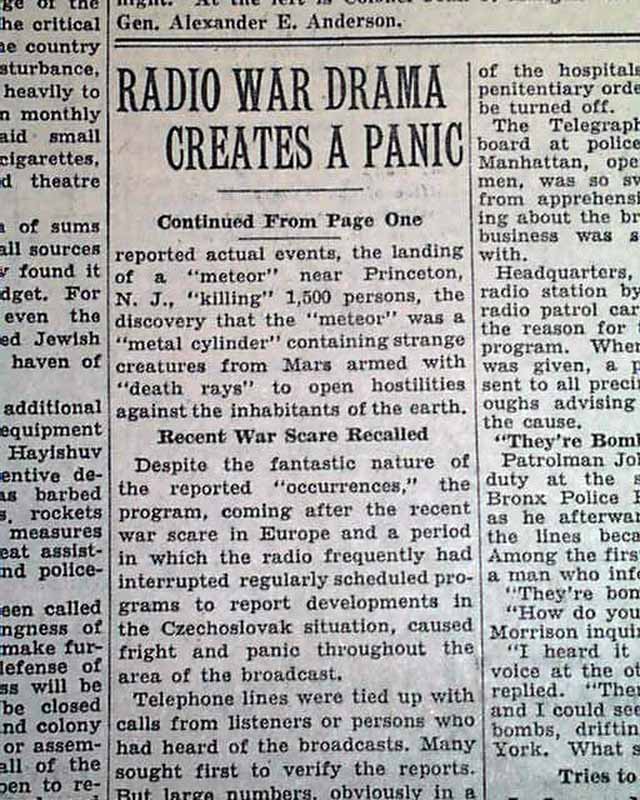 Orson Wells' "War of the Worlds" martian attack causes panic ...