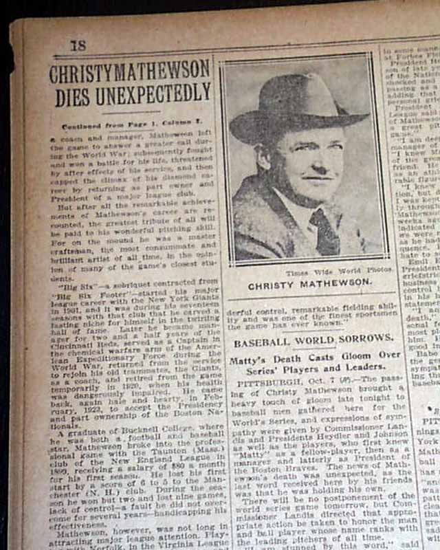 Death of baseball great Christy Mathewson... - RareNewspapers.com