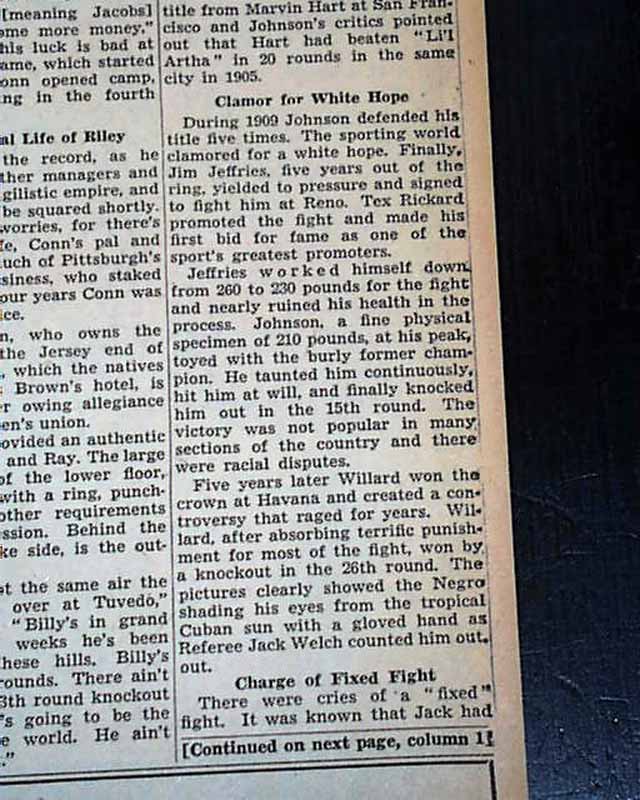 Negro boxer Jack Johnson Death... - RareNewspapers.com