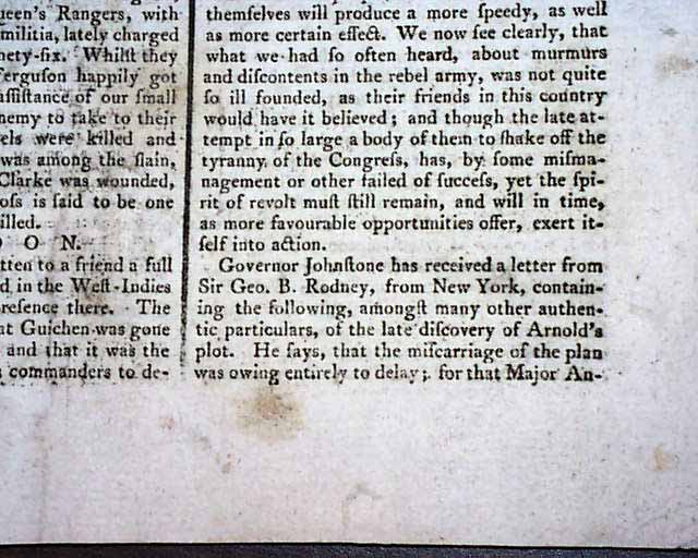 Great front page account of the Benedict Arnold & Major Andre treason ...