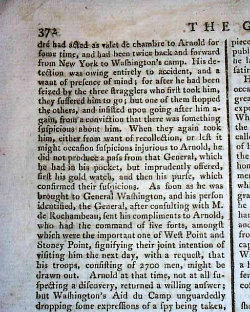 Great front page account of the Benedict Arnold & Major Andre treason ...