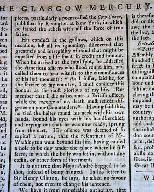 Great front page account of the Benedict Arnold & Major Andre treason ...