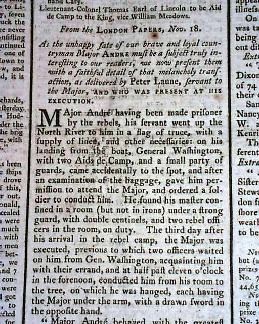 Great front page account of the Benedict Arnold & Major Andre treason ...