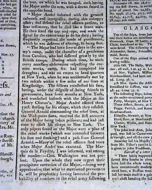 Great front page account of the Benedict Arnold & Major Andre treason ...