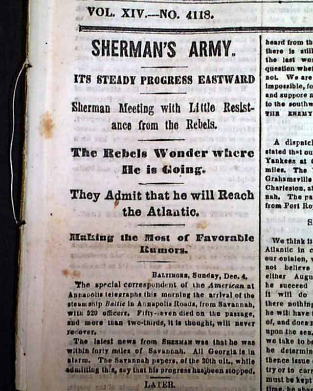 Sherman's march to the sea in 1864... - RareNewspapers.com