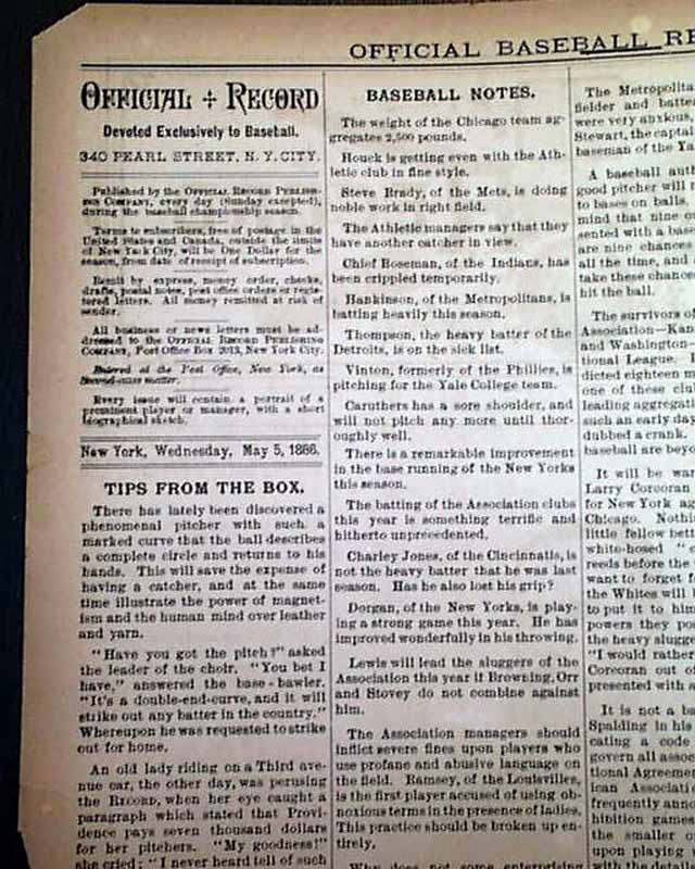 Rare baseball newspaper from 1886... - RareNewspapers.com