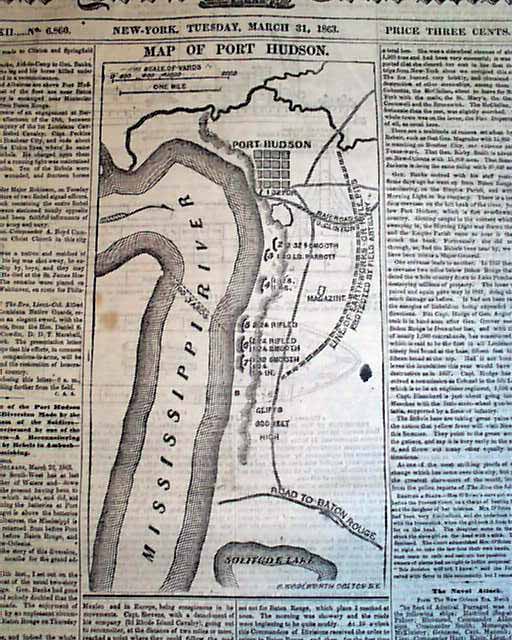 1863 Port Hudson LA Civil War Map..... - RareNewspapers.com