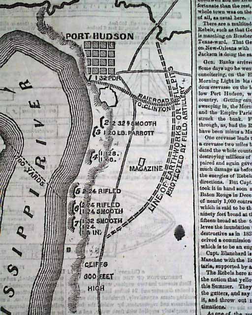 1863 Port Hudson LA Civil War Map..... - RareNewspapers.com