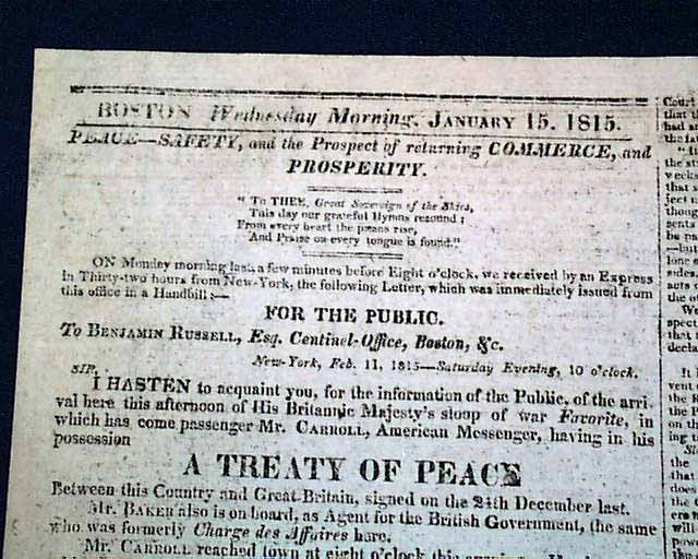 Treaty of Peace in 1815... - RareNewspapers.com