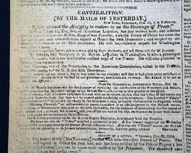 Treaty of Peace in 1815... - RareNewspapers.com