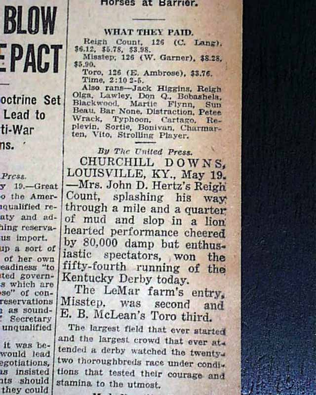 "Reigh Count" the Kentucky Derby winner... - RareNewspapers.com