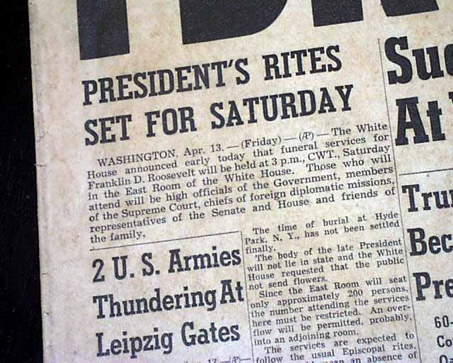 Dramatic headline on the death of FDR... - RareNewspapers.com