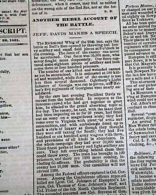 1st Bull Run battles.... - RareNewspapers.com