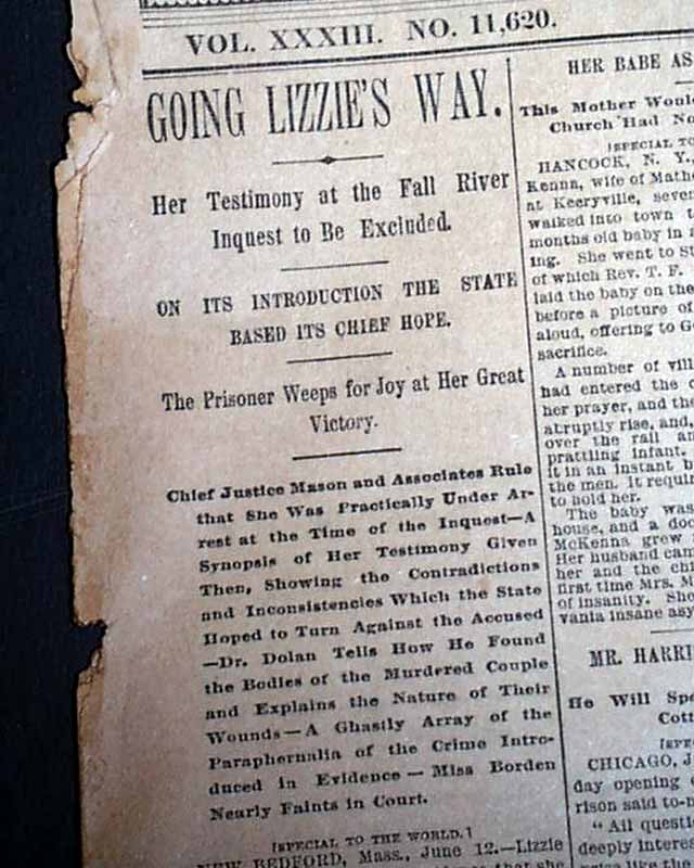 Considerable coverage of the Lizzie Borden murder trial ...