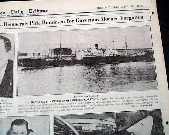 SS Iowa (1920) steamship disaster.... - RareNewspapers.com