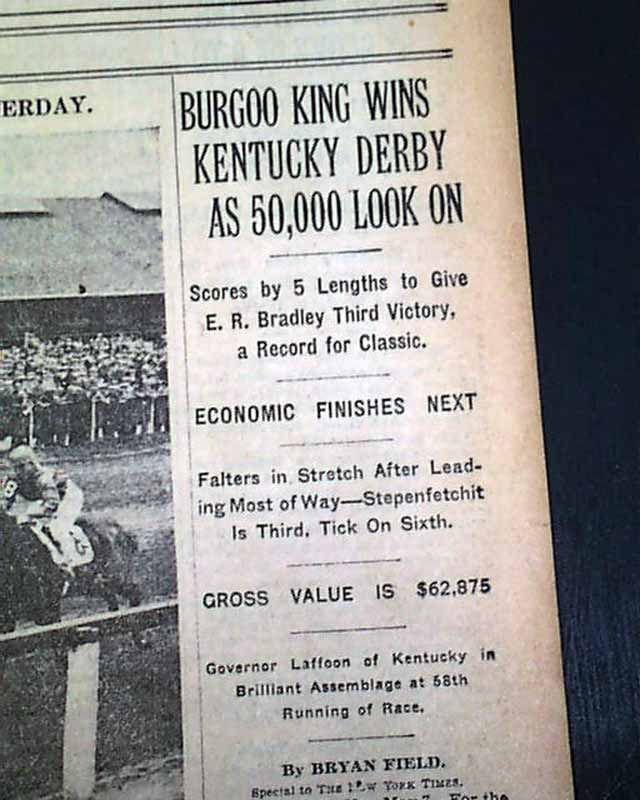 Burgoo King Wins Kentucky Derby... - RareNewspapers.com