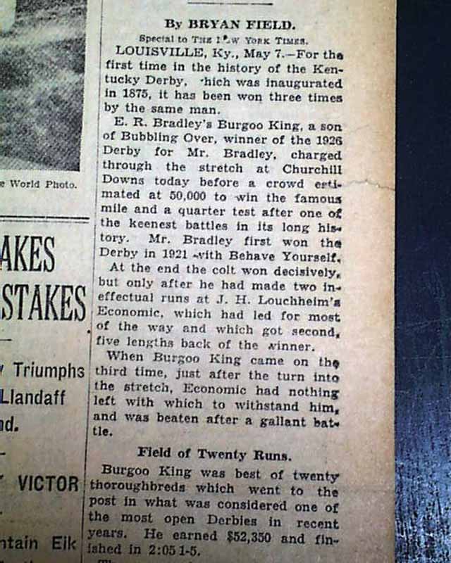 Burgoo King Wins Kentucky Derby... - RareNewspapers.com