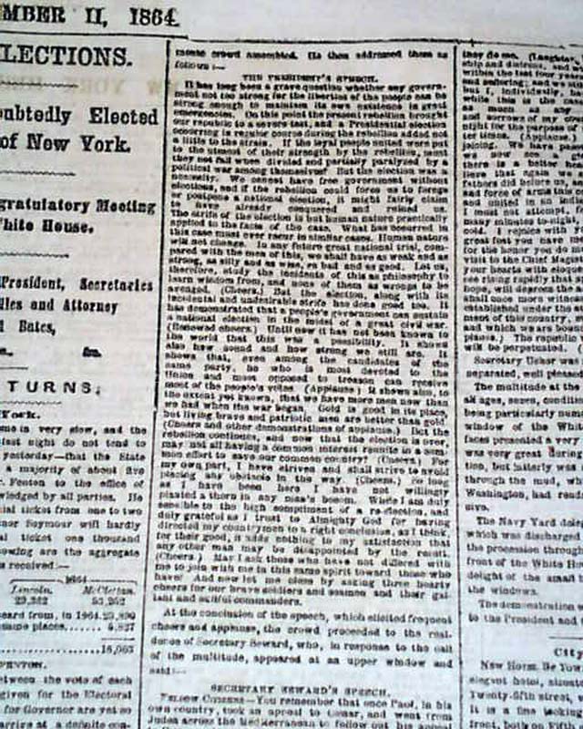 Abraham Lincoln's first speech upon being re-elected ...