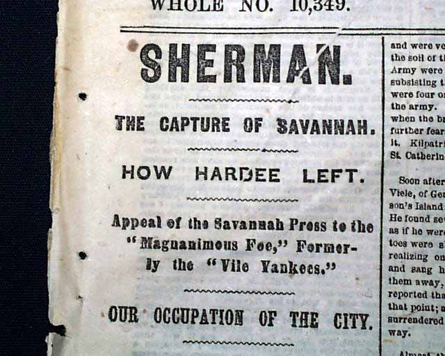 1864 Civil War - Capture of Savannah GA.... - RareNewspapers.com