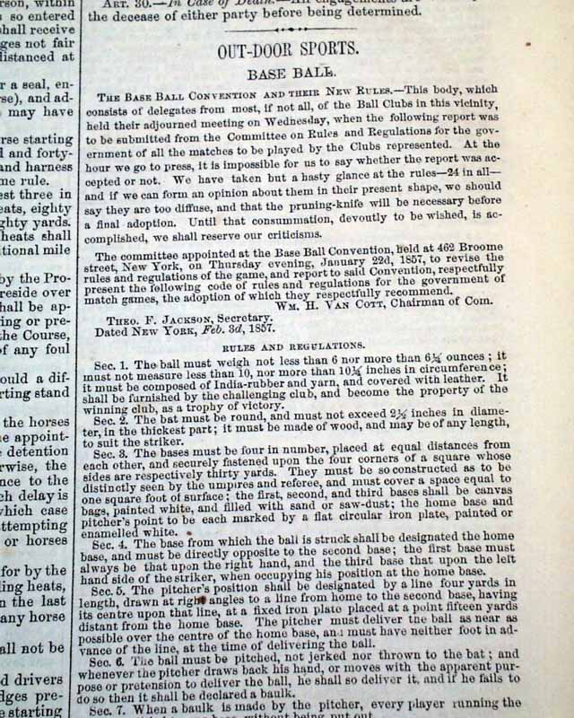 First printing of baseball rules and regulations proposed to the first ...