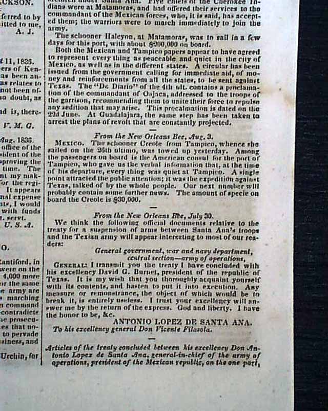 Treaty of Velasco which ended the Texas War with Mexico ...