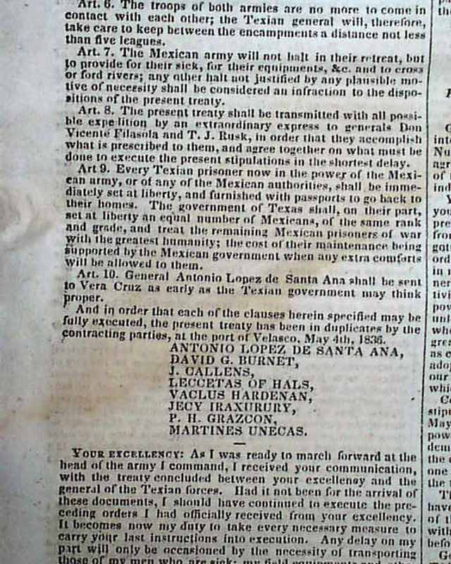 Treaty of Velasco which ended the Texas War with Mexico ...