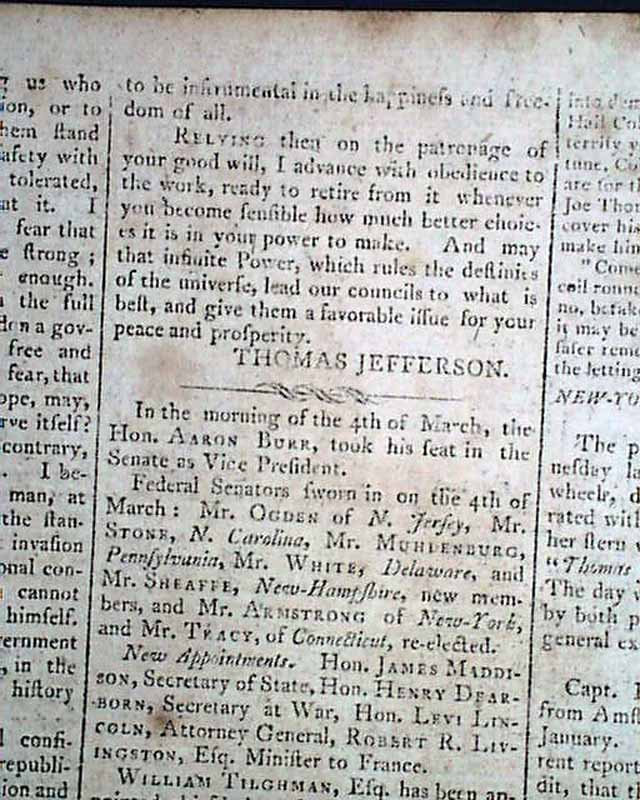 Thomas Jefferson's inauguration address... - RareNewspapers.com