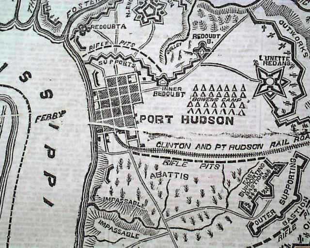 1863 Civil War Map - Port Hudson LA.. - RareNewspapers.com