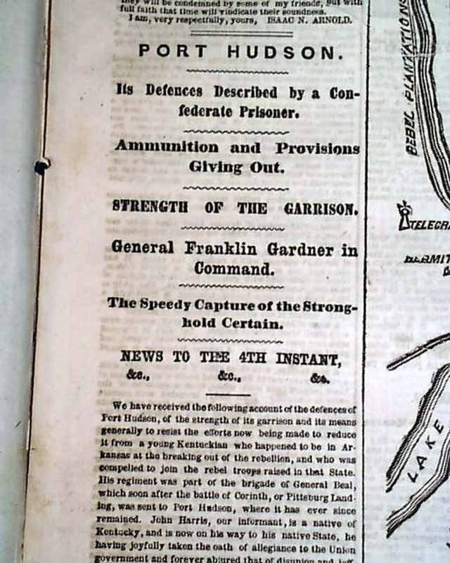1863 Civil War Map - Port Hudson LA.. - RareNewspapers.com