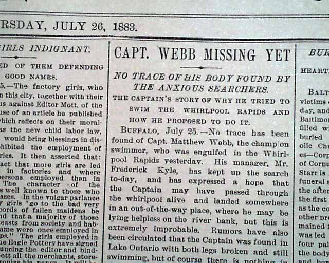 Matthew Webb death... - RareNewspapers.com