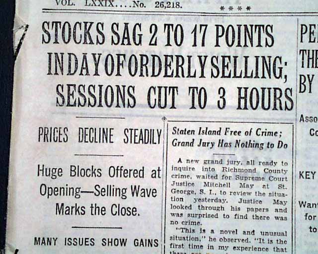 On the 1929 stock market crash, in the New York Times ...