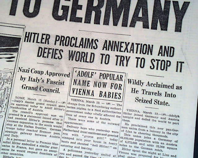 Anschluss... Austria annexation... Adolph Hitler... - RareNewspapers.com