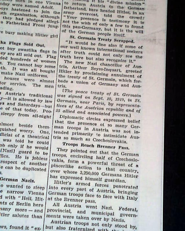 Anschluss... Austria annexation... Adolph Hitler... - RareNewspapers.com