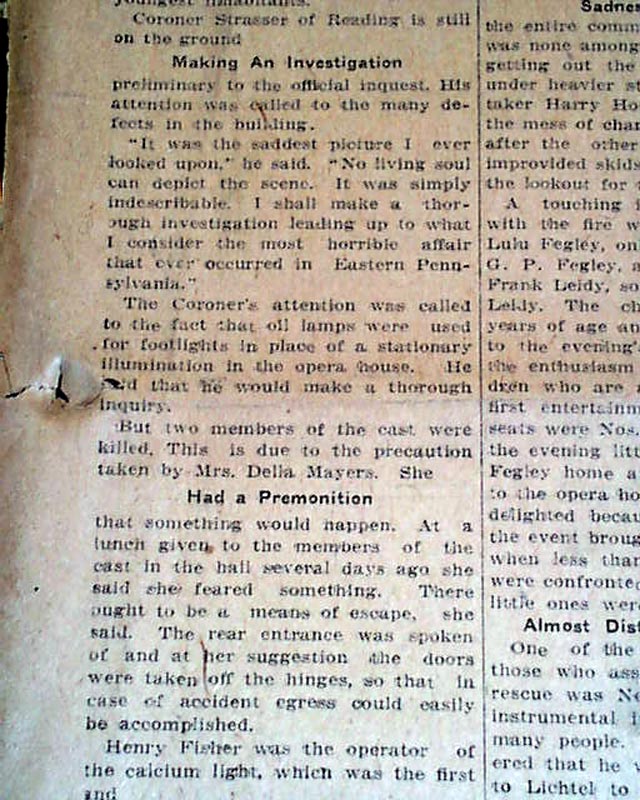 1908 Rhoads Opera House Fire... Boyertown PA... - RareNewspapers.com