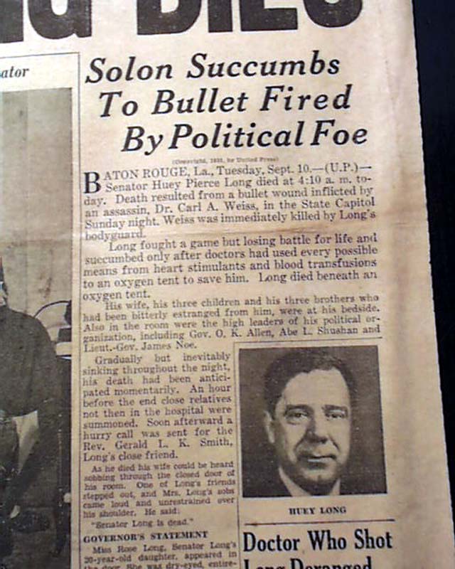 Huey Long assassination... Kingfish... - RareNewspapers.com