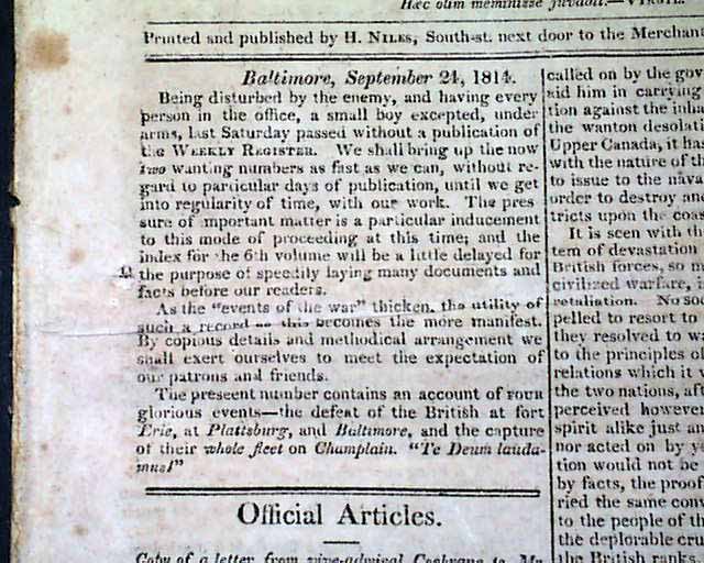 Battle of Fort McHenry, in a Baltimore newspaper... - RareNewspapers.com