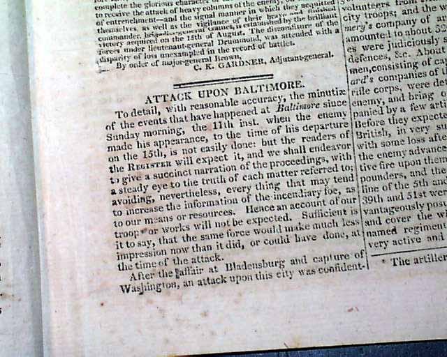 Battle of Fort McHenry, in a Baltimore newspaper... - RareNewspapers.com