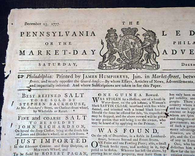 A Tory newspaper printed in British-occupied Philadelphia ...