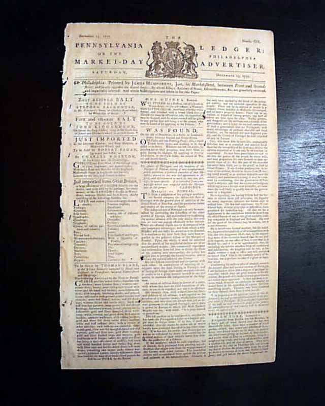 A Tory newspaper printed in British-occupied Philadelphia ...