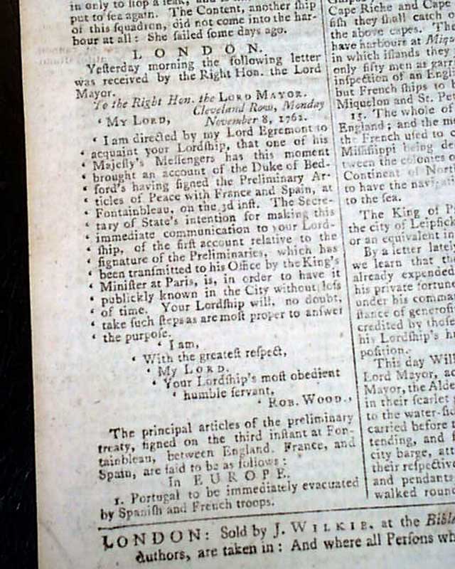 On the Treaty of Fountainebleau, 1762... - RareNewspapers.com