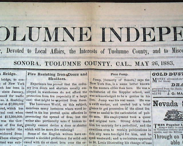1883 Old West Newspaper From SONORA CA... - RareNewspapers.com