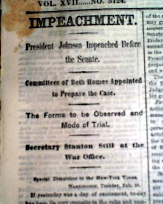 IMPEACHMENT OF ANDREW JOHNSON... - RareNewspapers.com