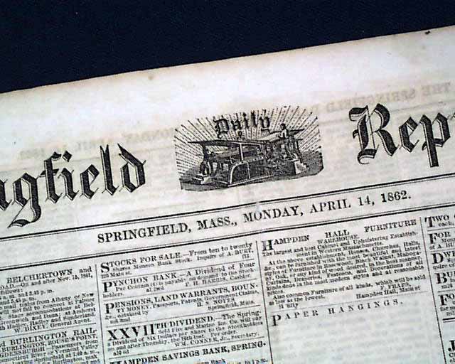 1862 Springfield MA Newspaper.... - RareNewspapers.com