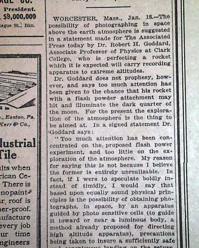 Robert H. Goddard.... early rockets..... - RareNewspapers.com