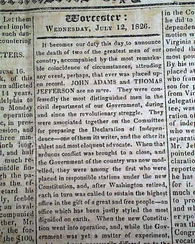 The death of John Adams and Thomas Jefferson... - RareNewspapers.com
