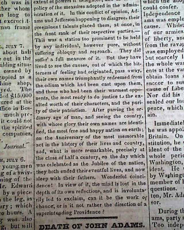 The death of John Adams and Thomas Jefferson... - RareNewspapers.com