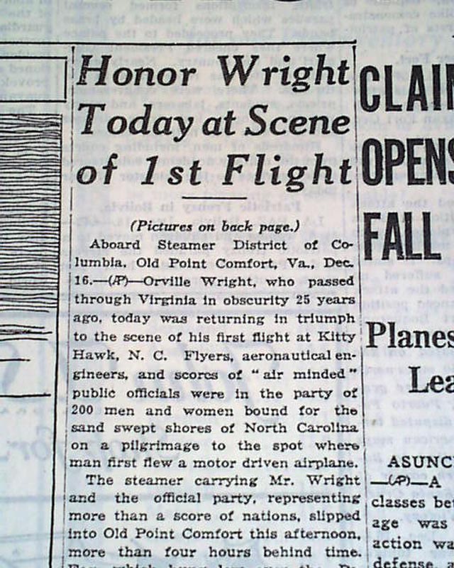 Wright Brother 1st flight... 25th anniversary...#N# - RareNewspapers.com