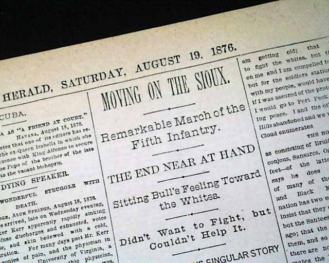The Great Sioux War of 1876... Post Custer Massacre... - RareNewspapers.com
