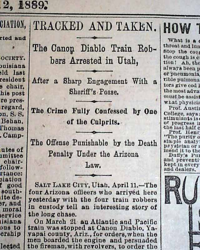 Canyon Diablo, Arizona train robbery... - RareNewspapers.com